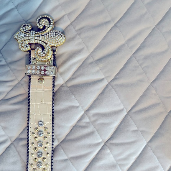 Accessories | Gorgeous Cream Color Jeweled Leather Belt With Gold And ...
